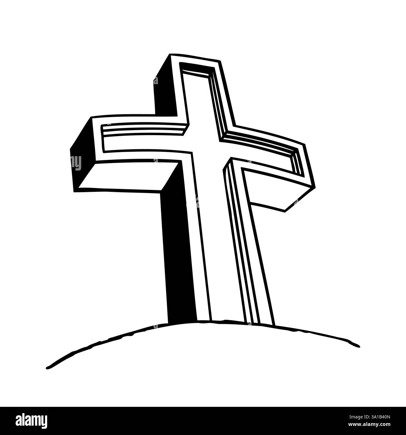 Christian cross. Cross standing on a hilltop. Cross on a simple hill ...