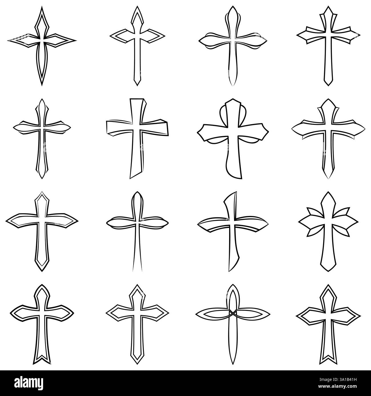 Christian cross icon. Set of linear crosses icons isolated on white background. Church symbol ...