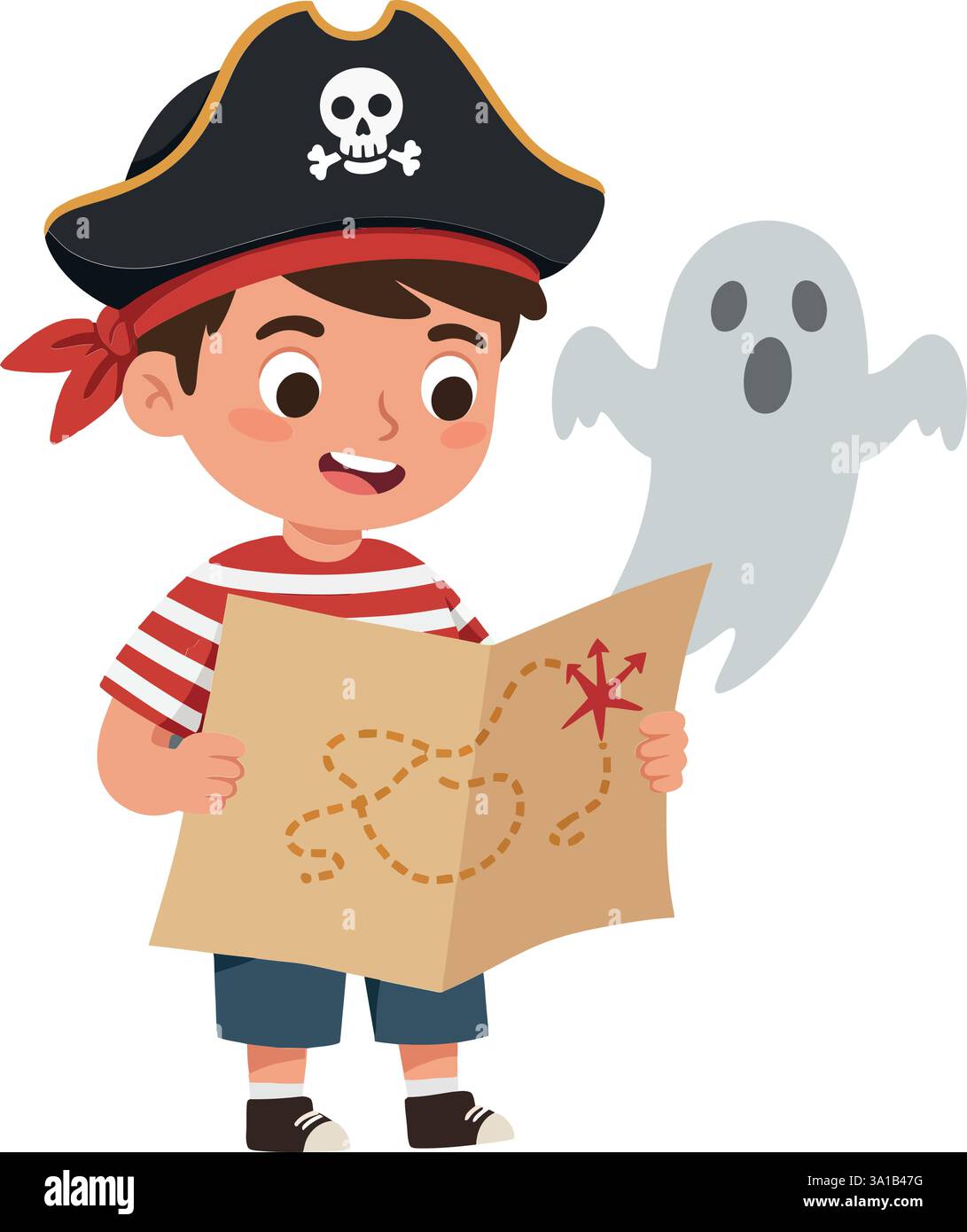 The boy transforms from excited to startled by the ghost Stock Vector ...