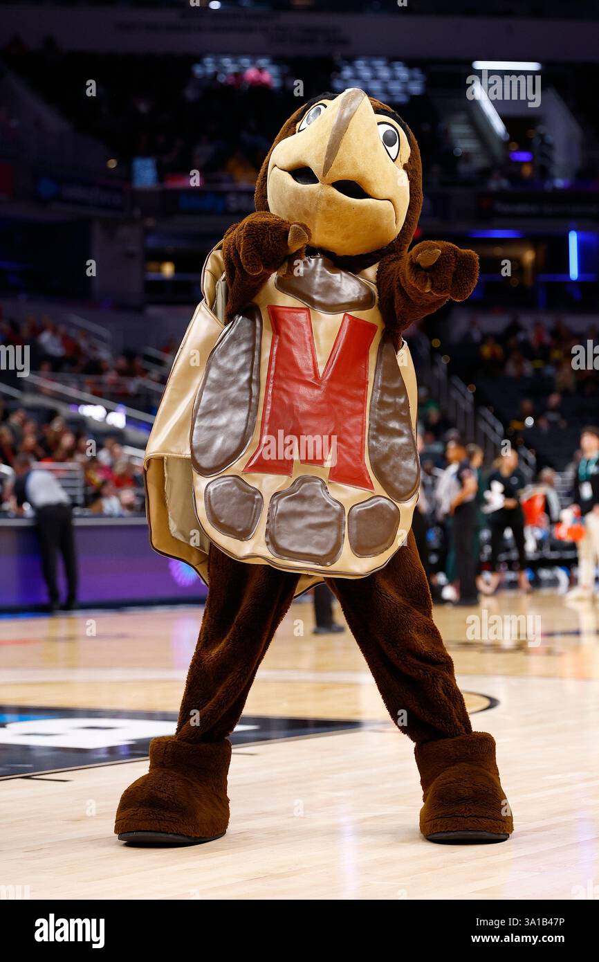 INDIANAPOLIS, IN - MARCH 07: Maryland Terrapins Mascot Testudo preforms ...
