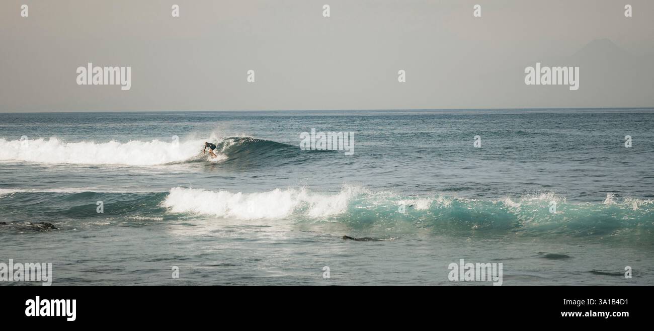 Surfing on the small Cape Verde island of Santiago in the village of ...