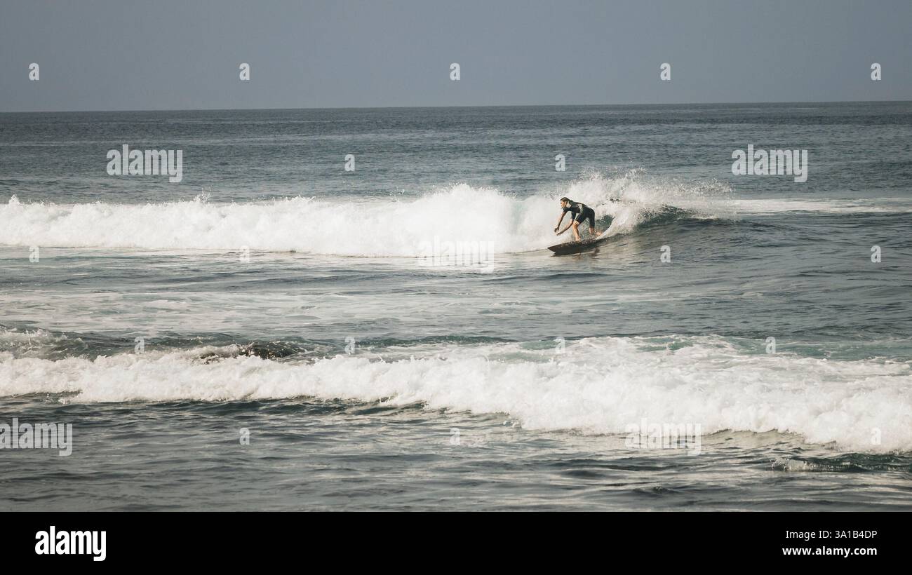 Surfing on the small Cape Verde island of Santiago in the village of ...