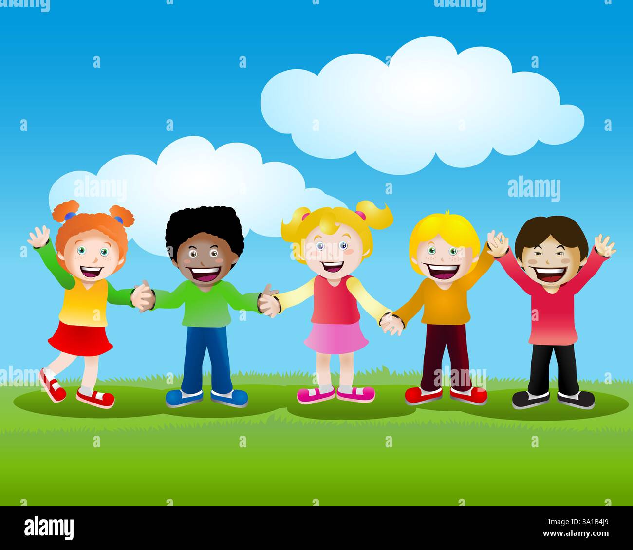 illustration of a multicultural children colourful kids on nature ...
