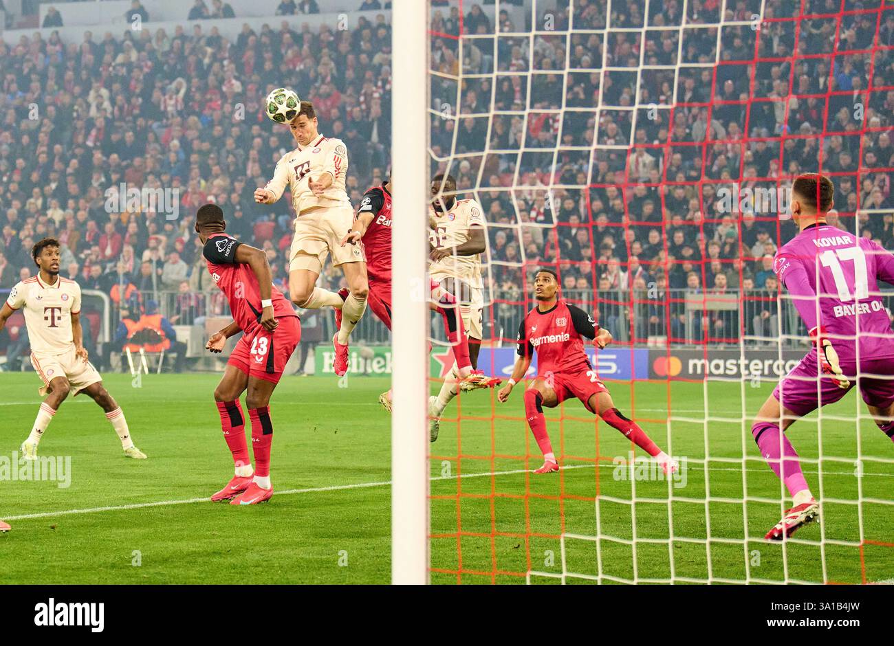 Munich, Germany. 05th Mar, 2025. Leon GORETZKA, FCB 8 Nordi Mukiele, Lev 23 Matej Kovar, Lev 17 ...