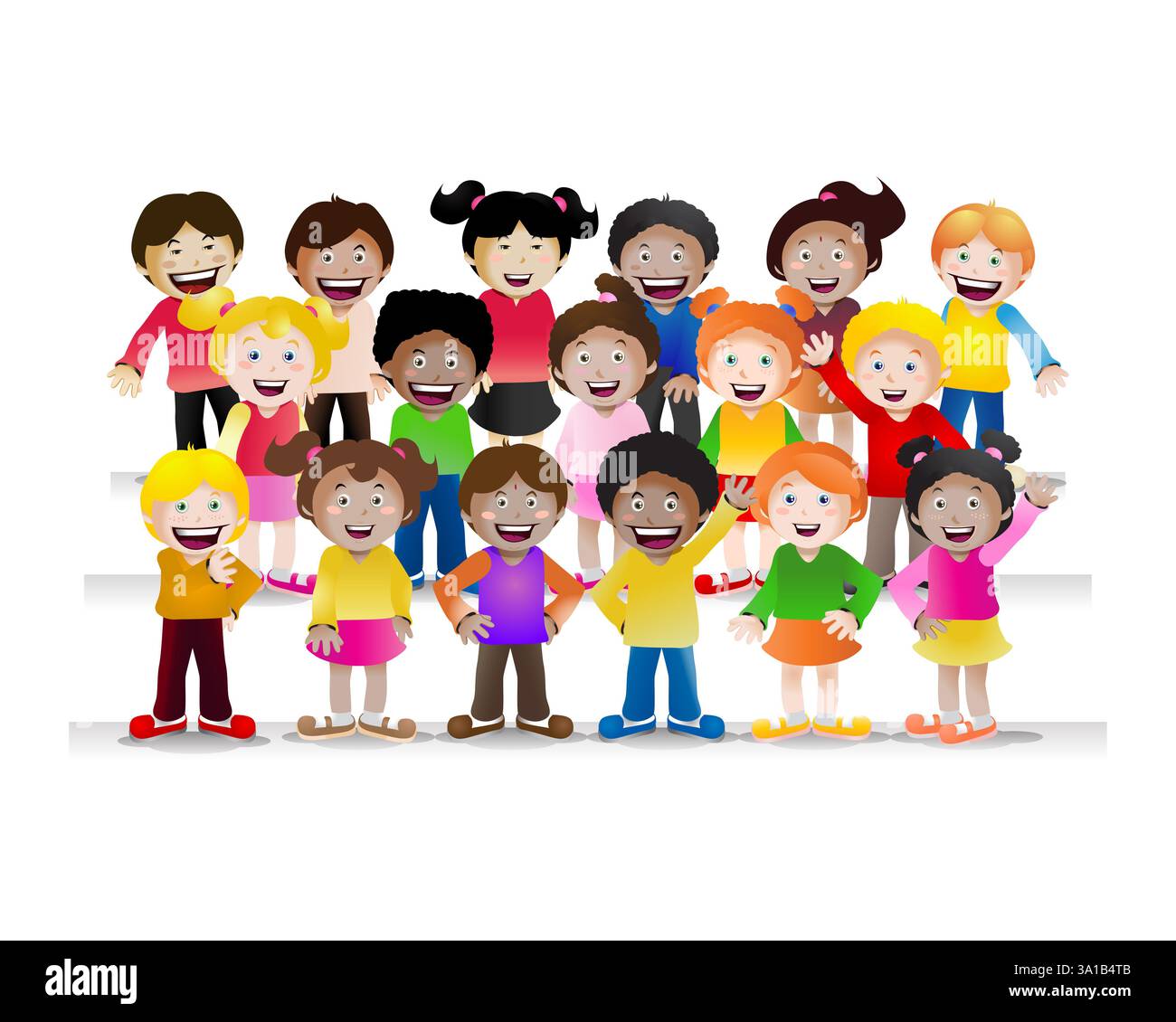 illustration of a multicultural children group on isolated white ...