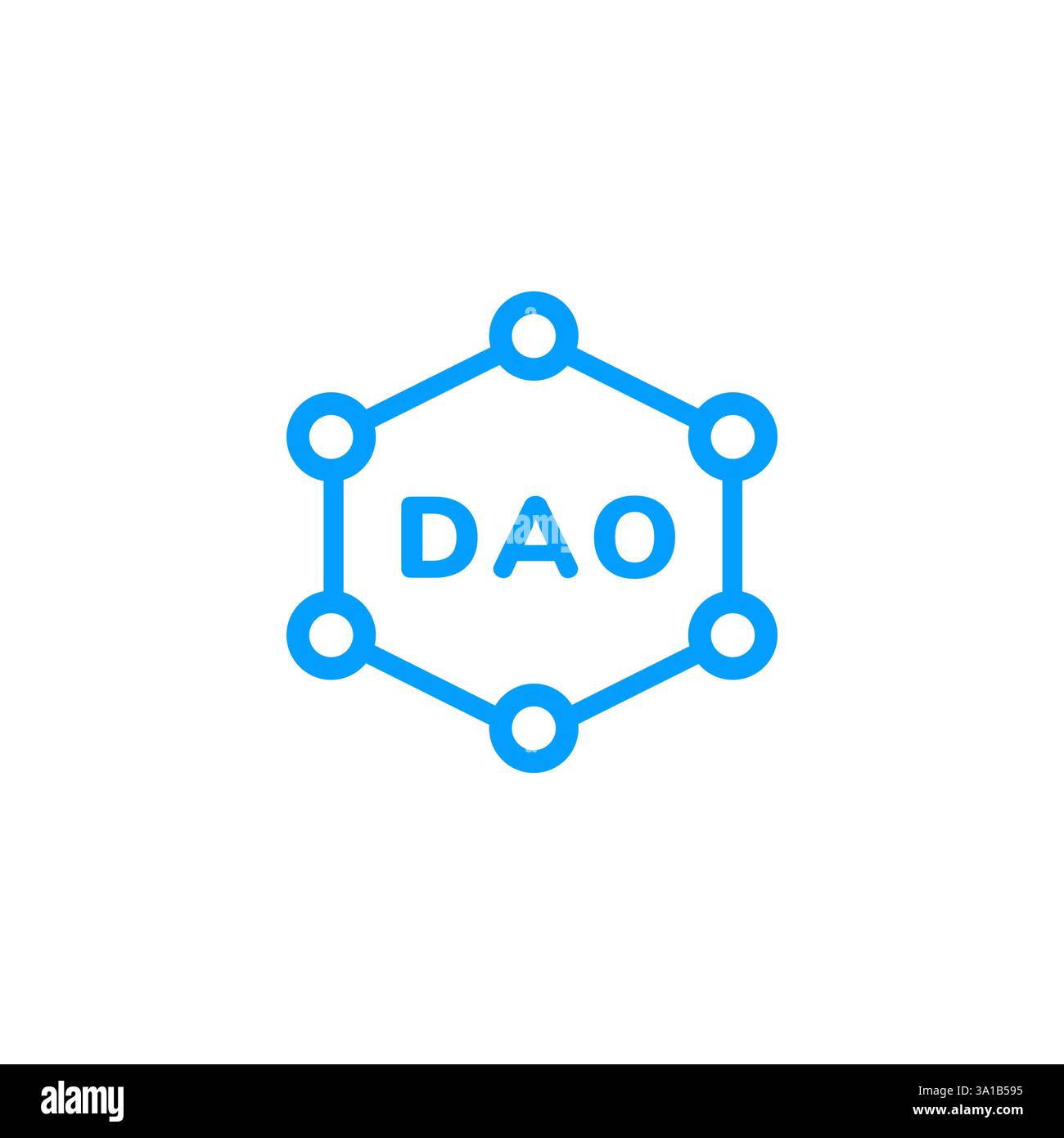 Dao logo with hexagonal shape and blue lines illustrating decentralized ...