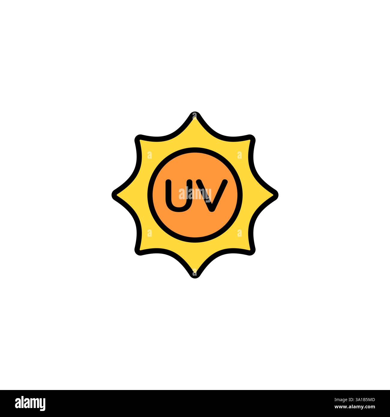 Bright sun with uv symbol representing ultraviolet light and its ...