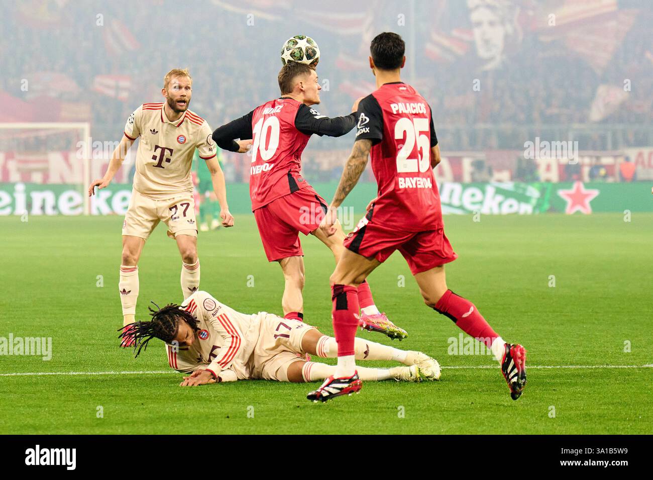 Munich, Germany. 05th Mar, 2025. Florian Wirtz, Lev 10 Exequiel PALACIOS, Lev 25 compete for the ...