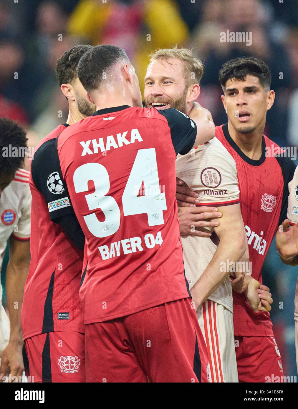 Munich, Germany. 05th Mar, 2025. Konrad Laimer, FCB 27 against Granit Xhaka, Lev 34 in the round ...