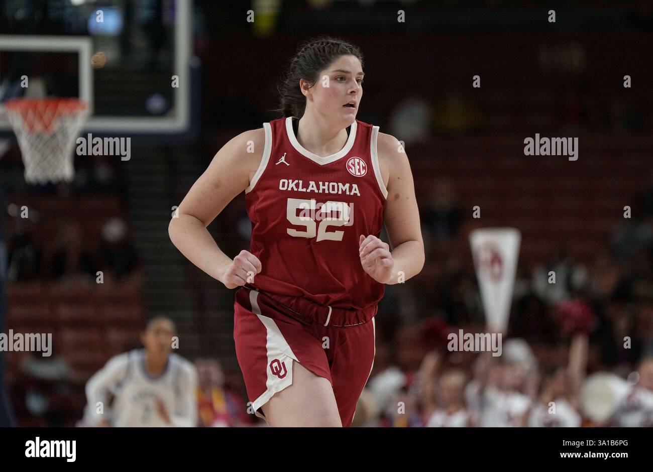Oklahoma center Raegan Beers (52) runs the court during an NCAA college ...