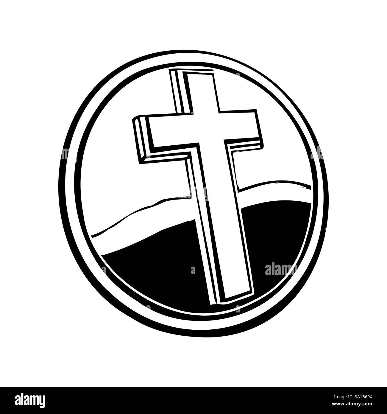 Christian cross icon. Christian cross standing on a hill, inside a ...