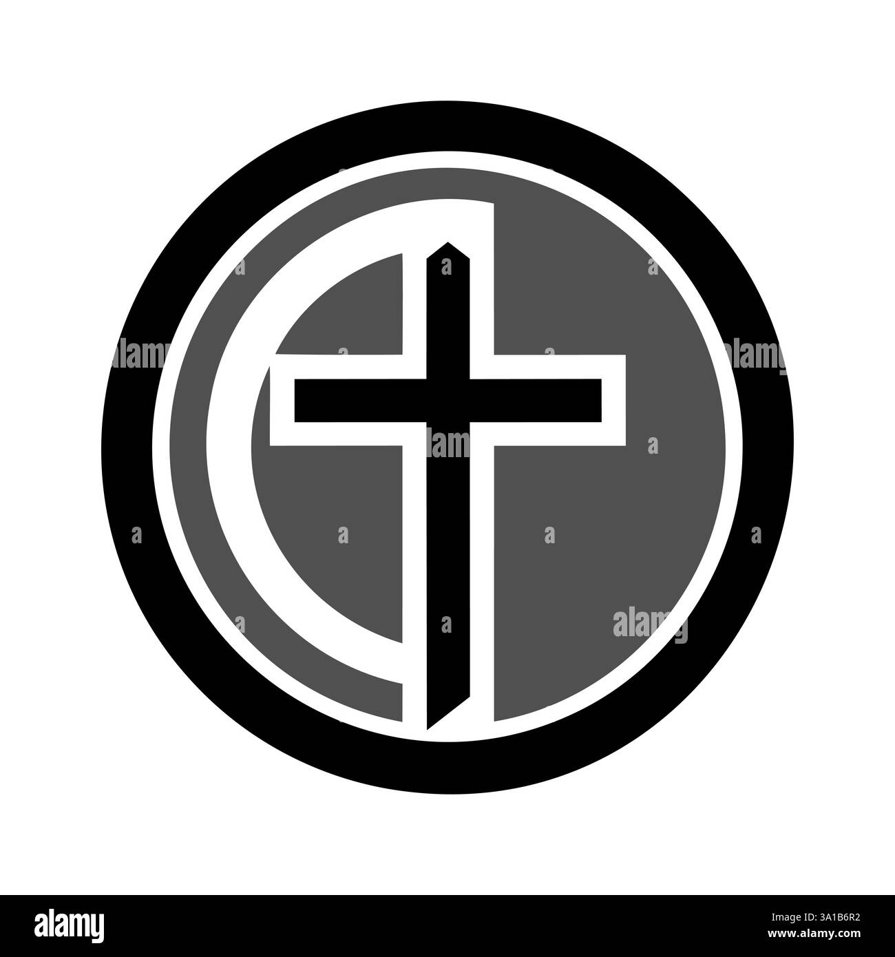 Christian cross icon. Abstract round christian cross logo. Black church ...
