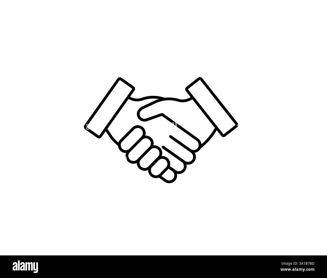 Simple black outline drawing of two hands shaking in a friendly handshake gesture symbol Stock ...