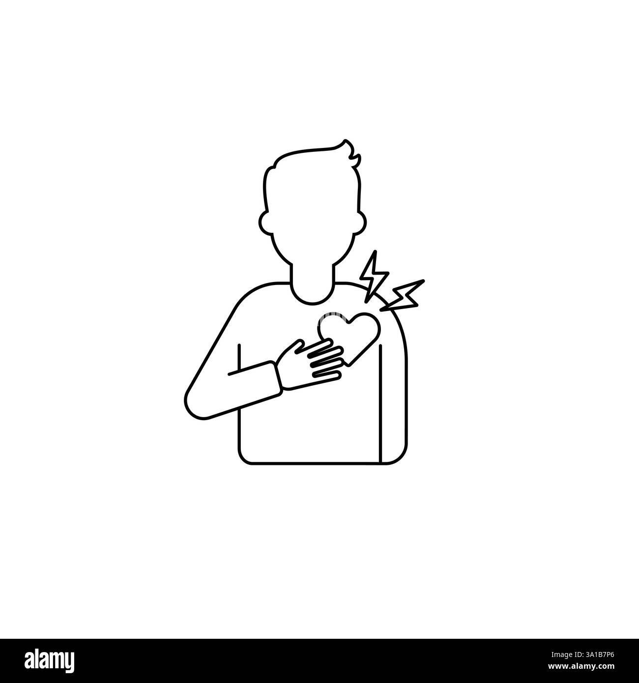 Line drawing of person holding heart symbol with lightning bolts and ...