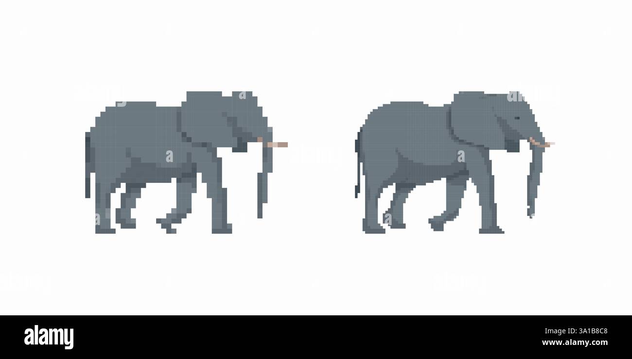 Pixel art elephants with long trunks illustrating minimalist design in ...