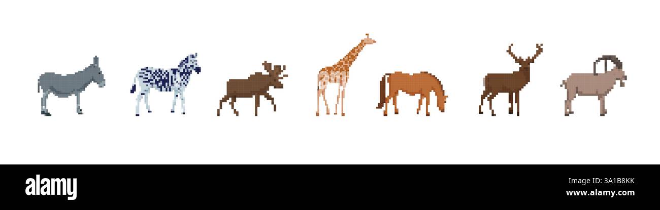 Pixel art animals with unique patterns and styles in a lineup ...
