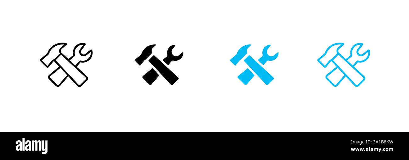 Variety of tool icons featuring hammer and wrench in different styles ...