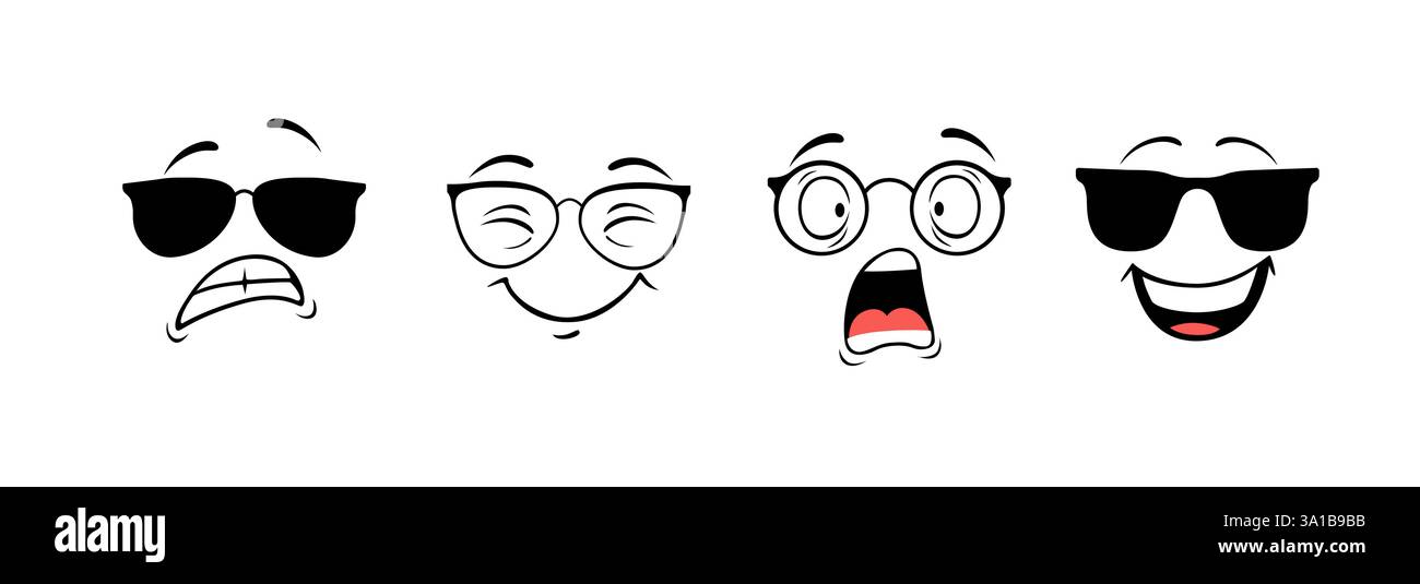 Cartoon faces with different expressions display joy surprise worry and ...
