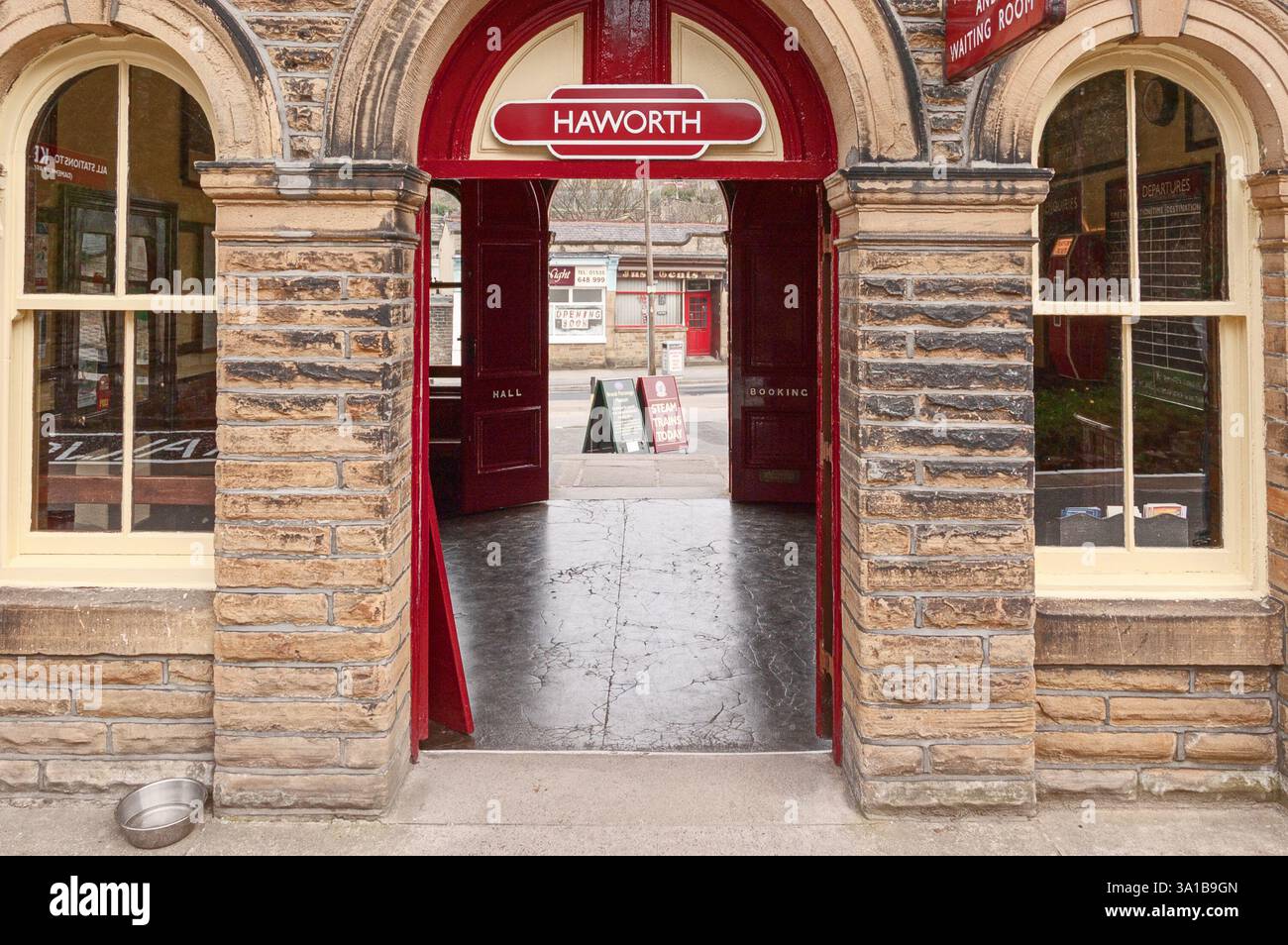 Exit doors through the Haworth railway station ticket office on the ...