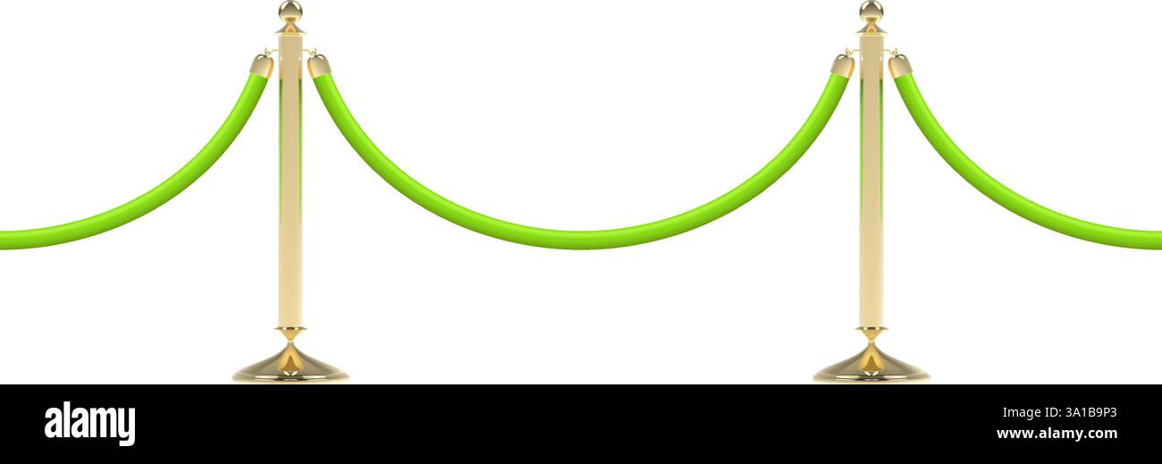 Barriers with green rope, seamless line. Realistic image of golden ...