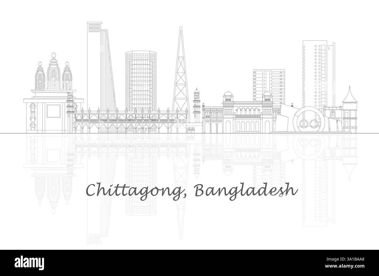 Outline Skyline panorama of city of Chittagong, Bangladesh - vector ...