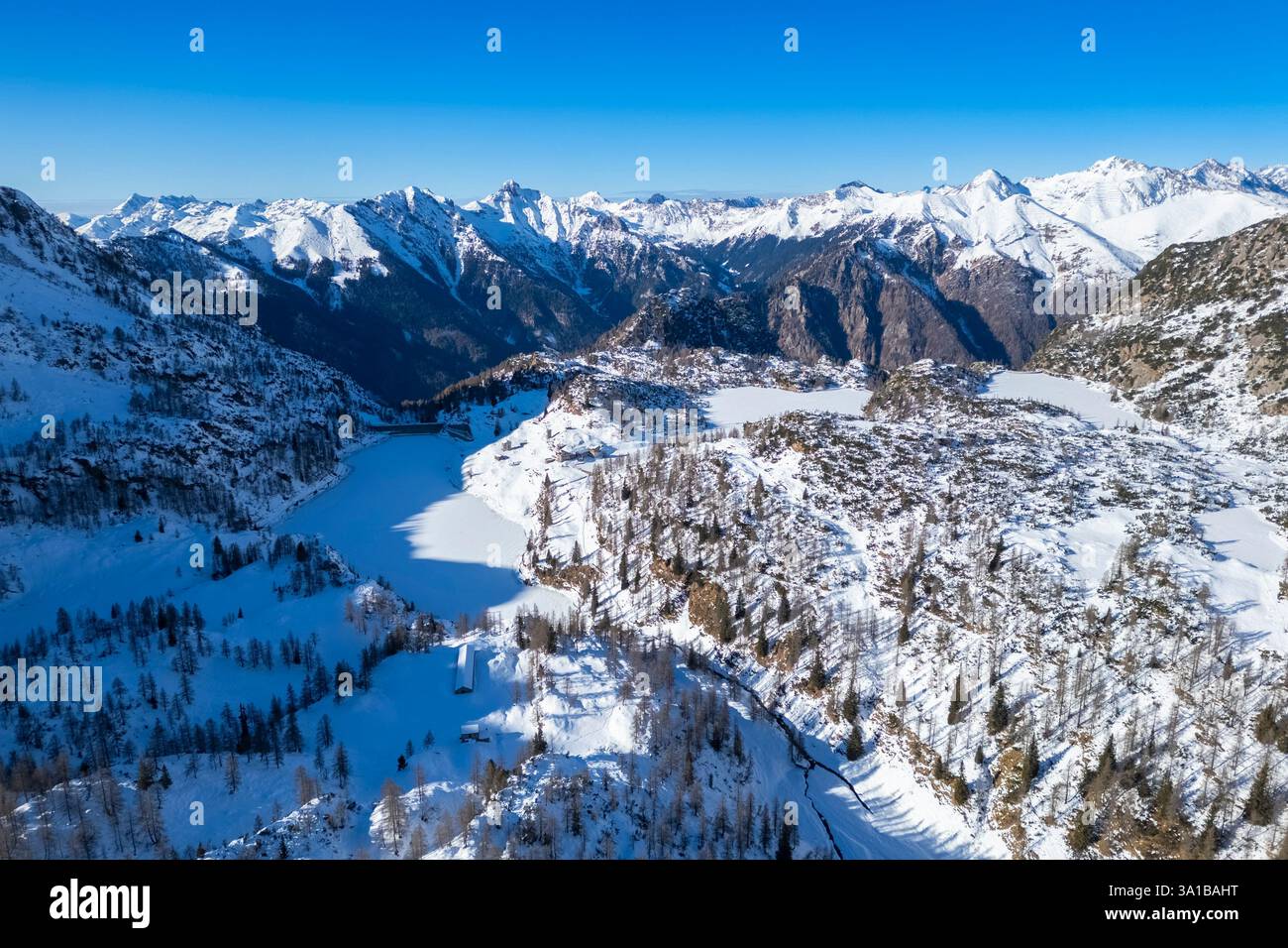 Aerial view of Lago Piano Casere, Lago Marcio and Lago del Becco in ...