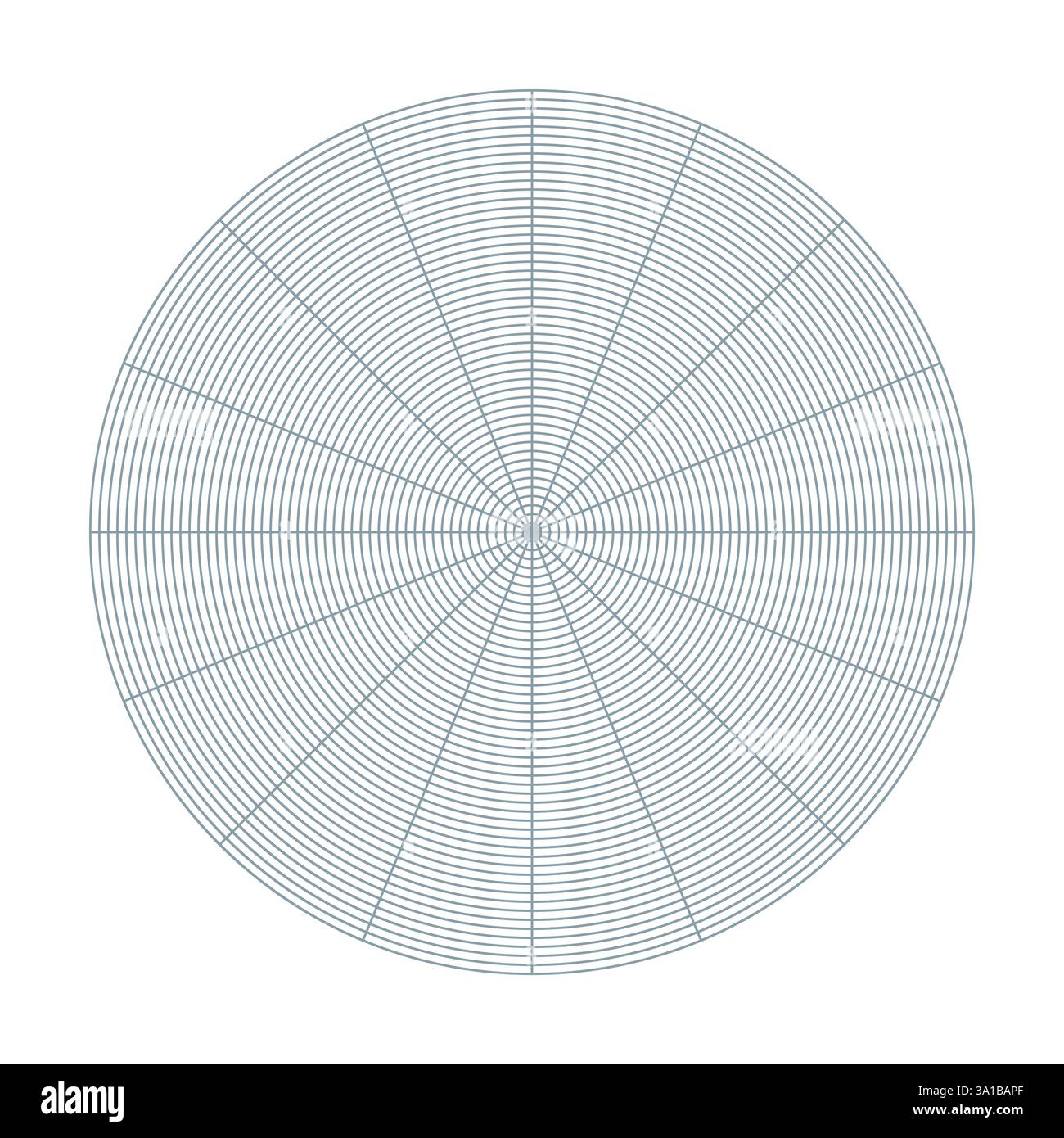 Polar coordinate circular grid isolated on white background. 360 degrees scale. Blank polar ...