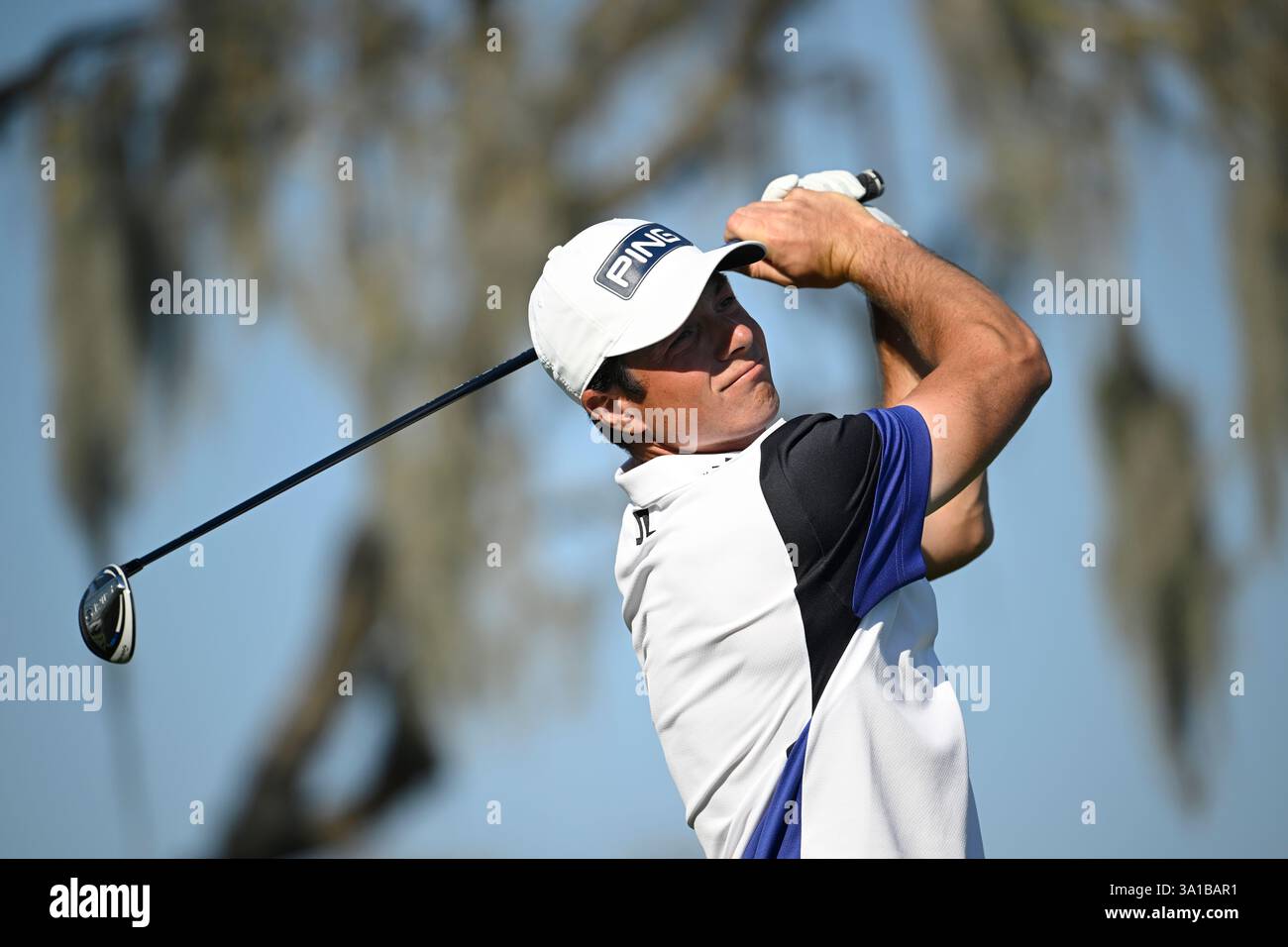 Viktor Hovland, of Norway, tees off on the 15th hole during the second round of the Arnold ...