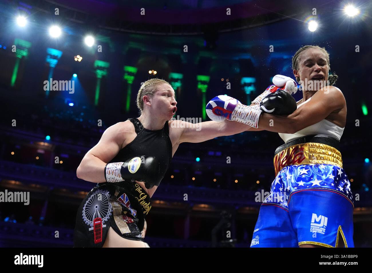Lauren Price (left) and Natasha Jonas in the IBF, IBO and WBC World Welter weight bout at the ...