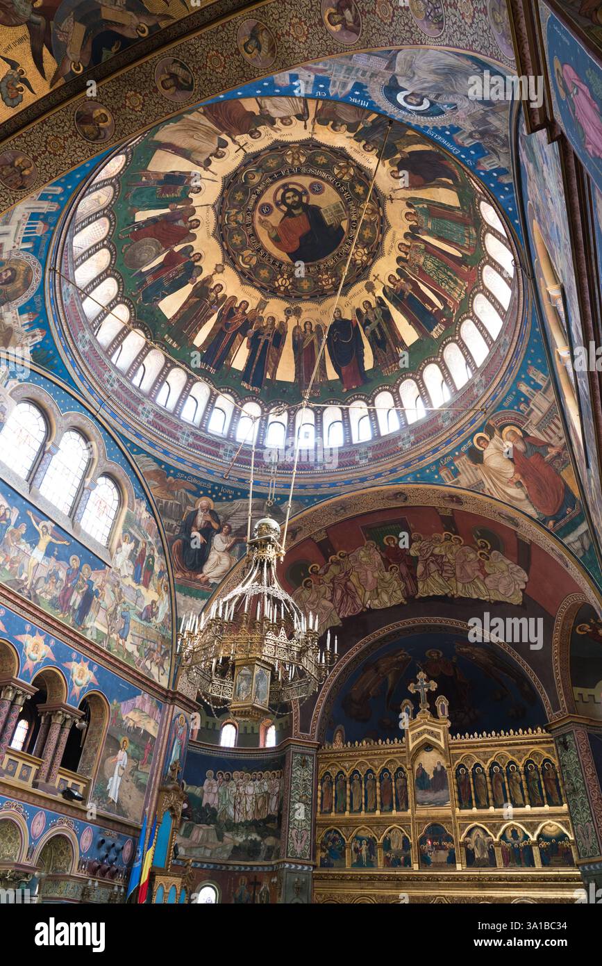 Orthodox Cathedral interior, Sibiu, Romania. Murals depicting religious ...