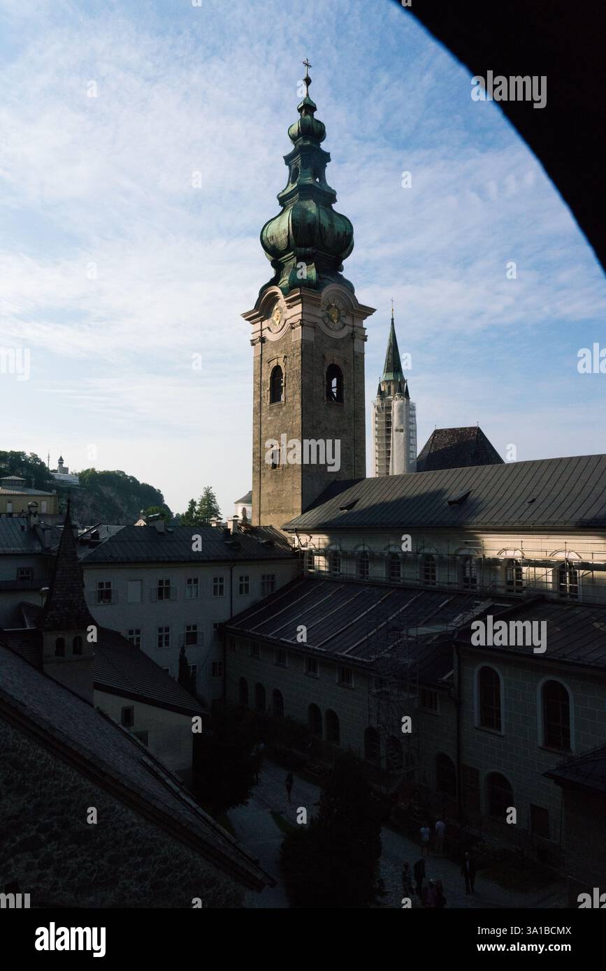 St. Peter's Abbey, Salzburg, Austria. Towering church with scaffolding ...