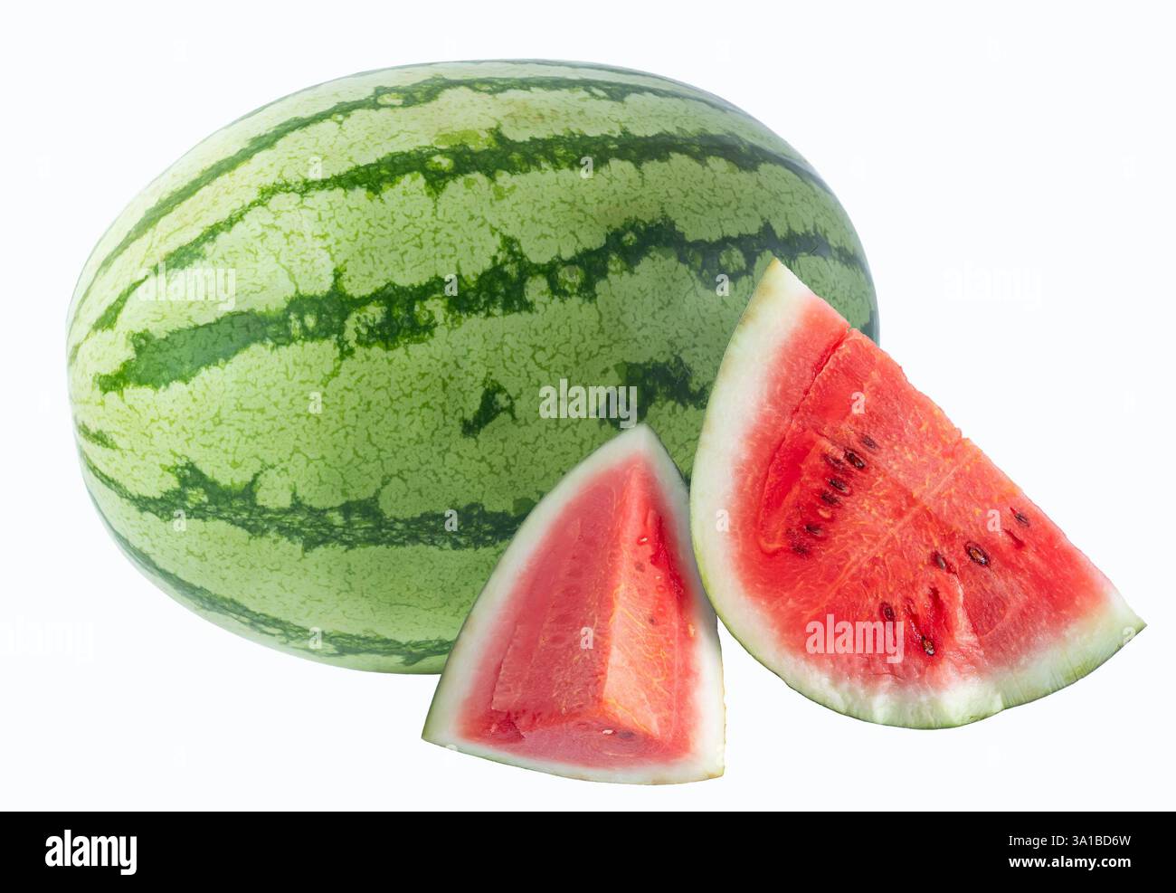 A healthy image of a whole watermelon with two slices showing off the ...