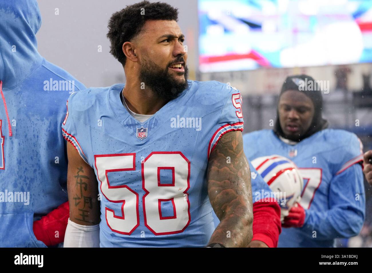 FILE - Tennessee Titans linebacker Harold Landry III (58) walks off the ...