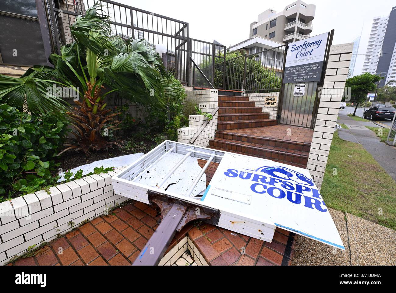 Gold Coast, Australia. 08th Mar, 2025. Damage seen outside an apartment ...