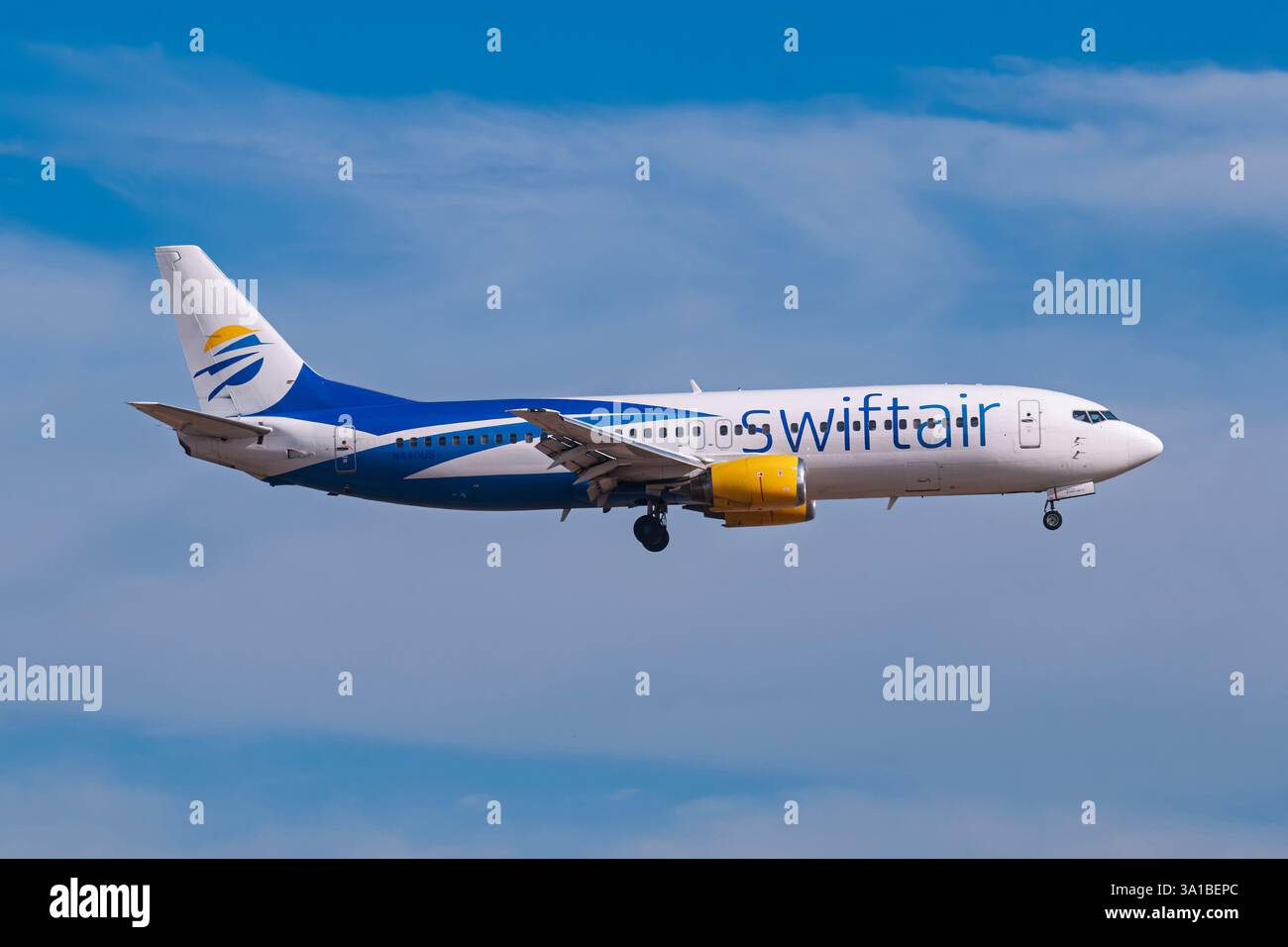 Dallas Fort Worth Airport, 1-6-2019 Grapevine, TX USA Swift Air Boeing 737-400 on final for 18R ...
