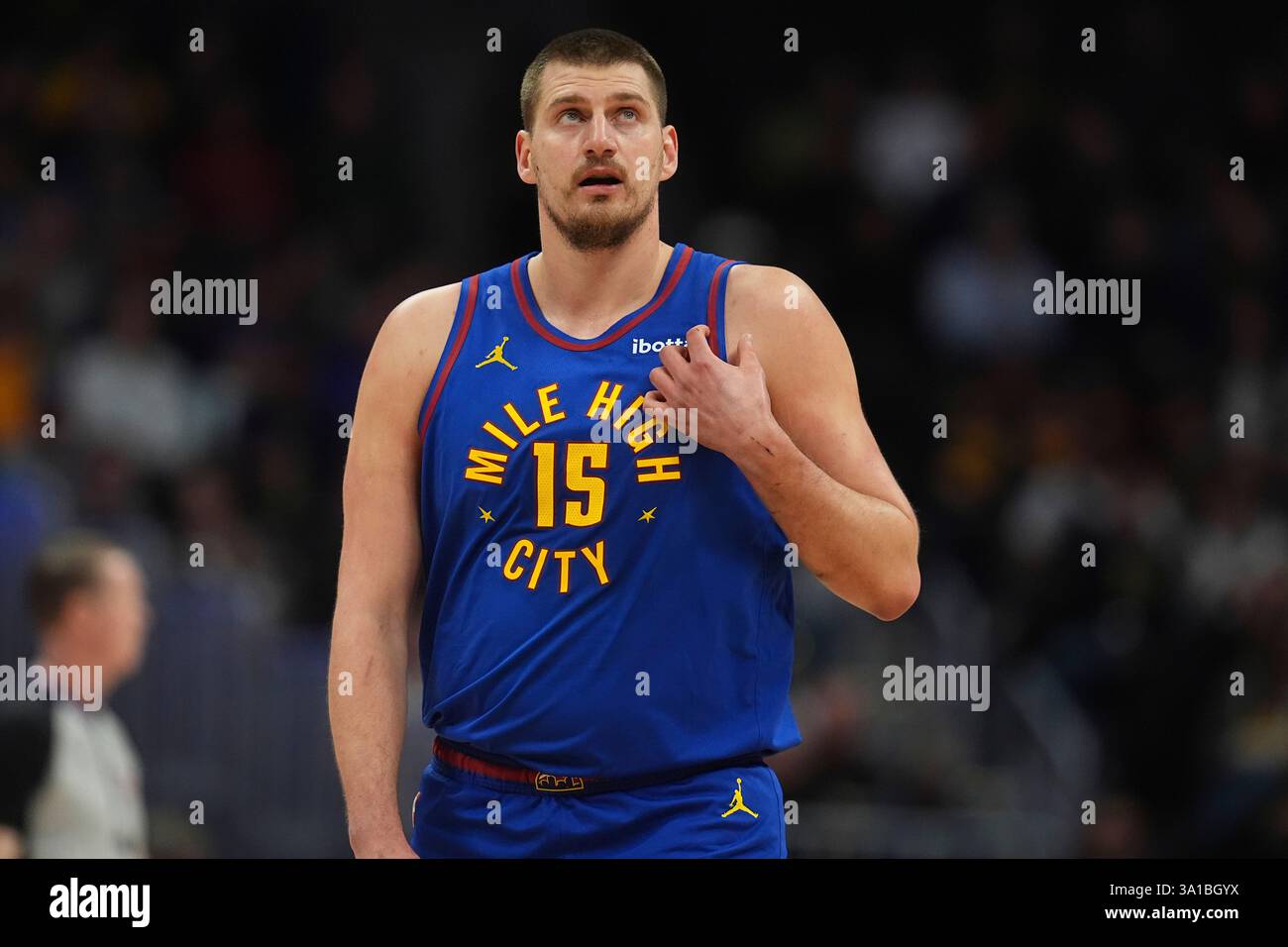 Denver Nuggets center Nikola Jokic (15) in the first half of an NBA ...