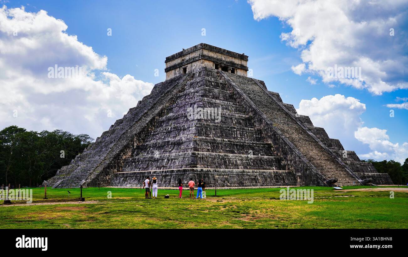Tourists at the Temple Pyramid of Kukulcan,El Castillo,a modern wonder ...