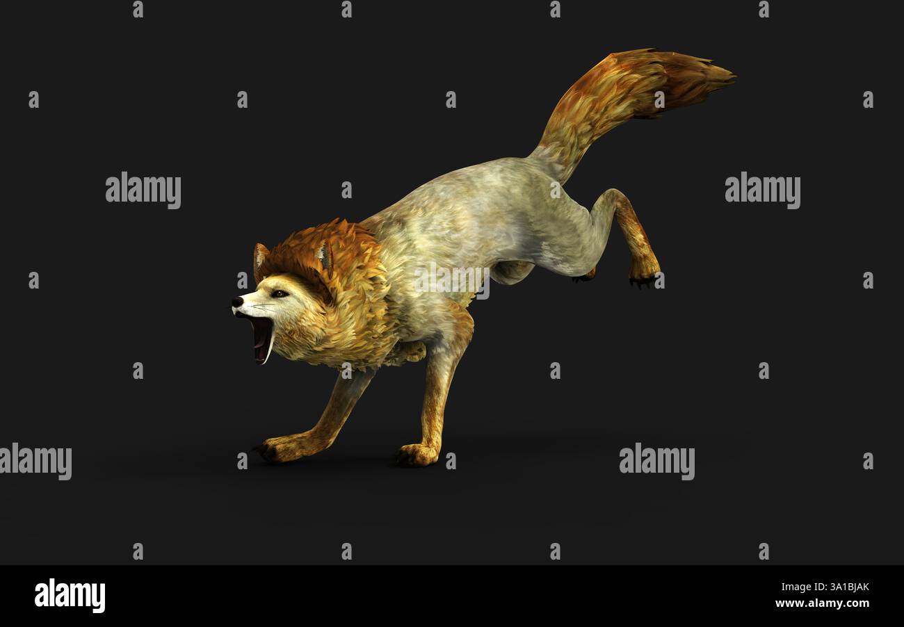 Whimsical golden fox with bushy tail and lively expression, moving ...