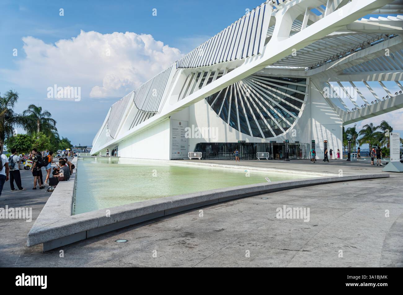 Partial side view of neofuturistic Museum of Tomorrow with its iconic ...