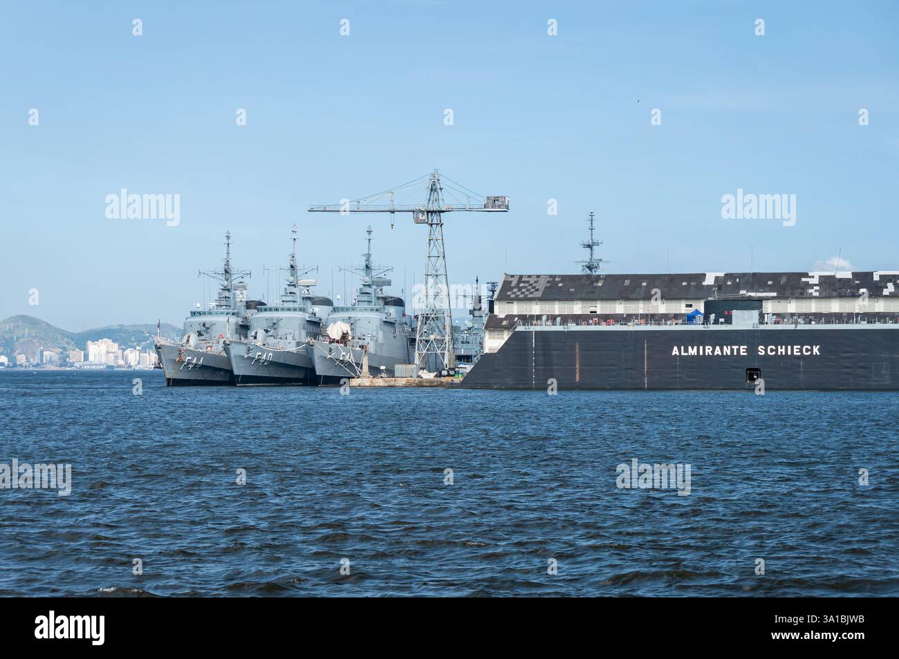 Partial view of Ilha das Cobras island naval base seen from the Museum ...