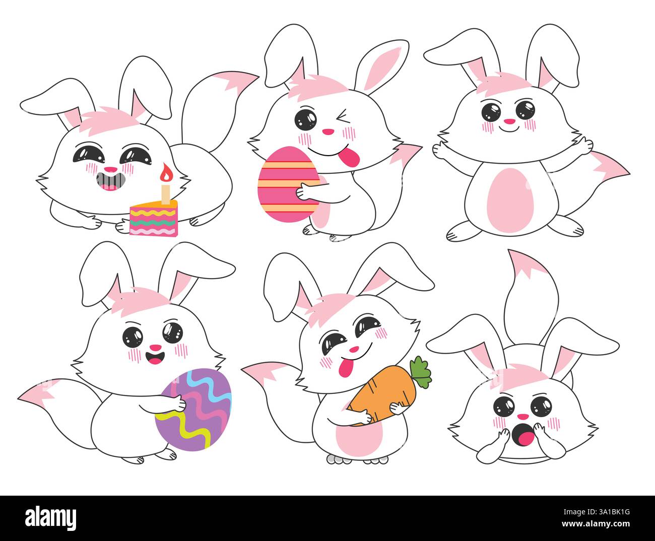 Easter bunny clipart drawing set. Cute rabbit cartoon character clip ...