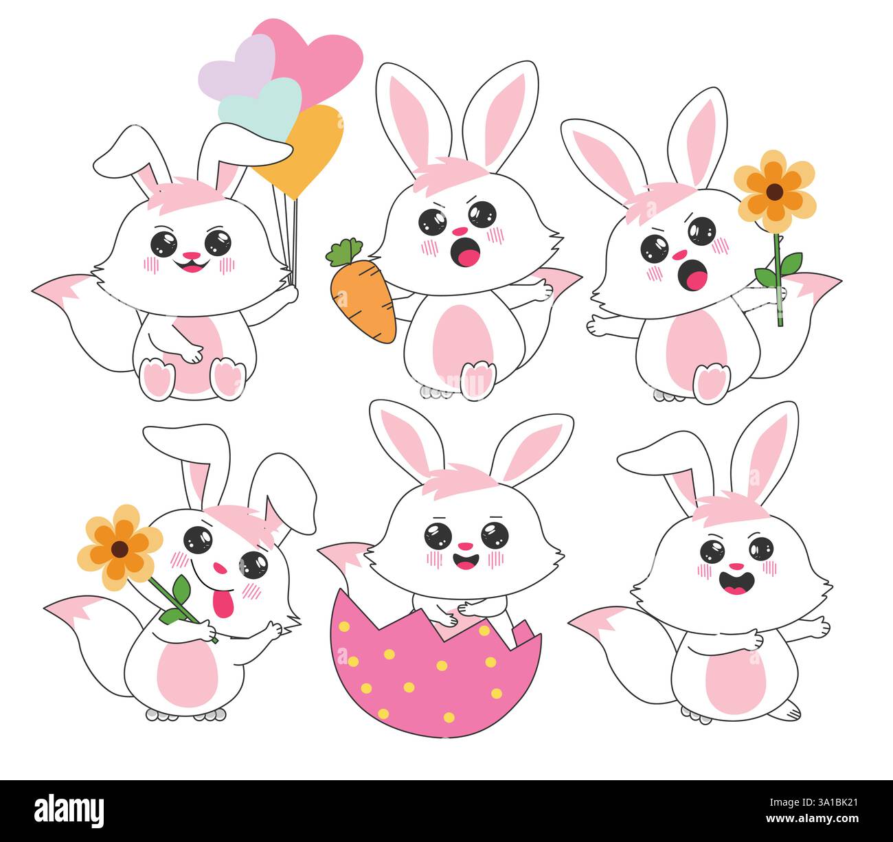 Rabbit easter bunny clipart drawing set. Bunny cartoon character clip ...