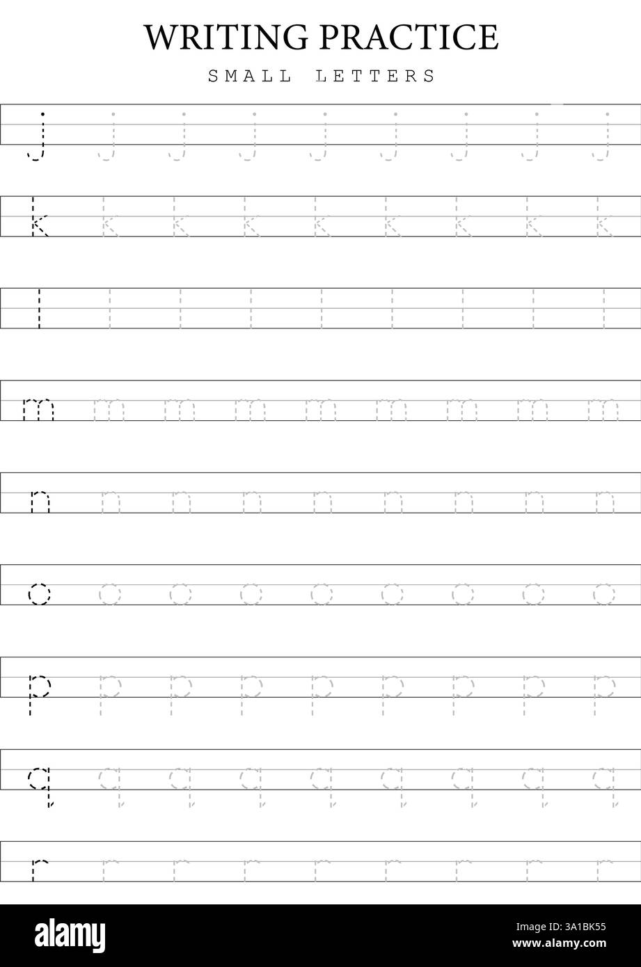 Small Letters Tracing 2 j to r Template for Kids, Simple Vector ...
