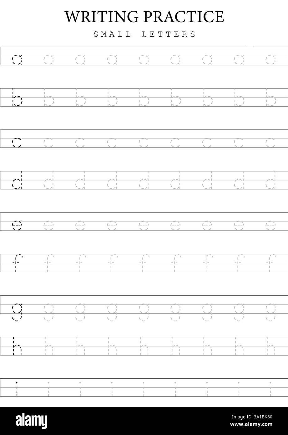 Small Letters Tracing 1 a to i Template for Kids, Simple Vector Alphabet Writing Practice Sheet ...