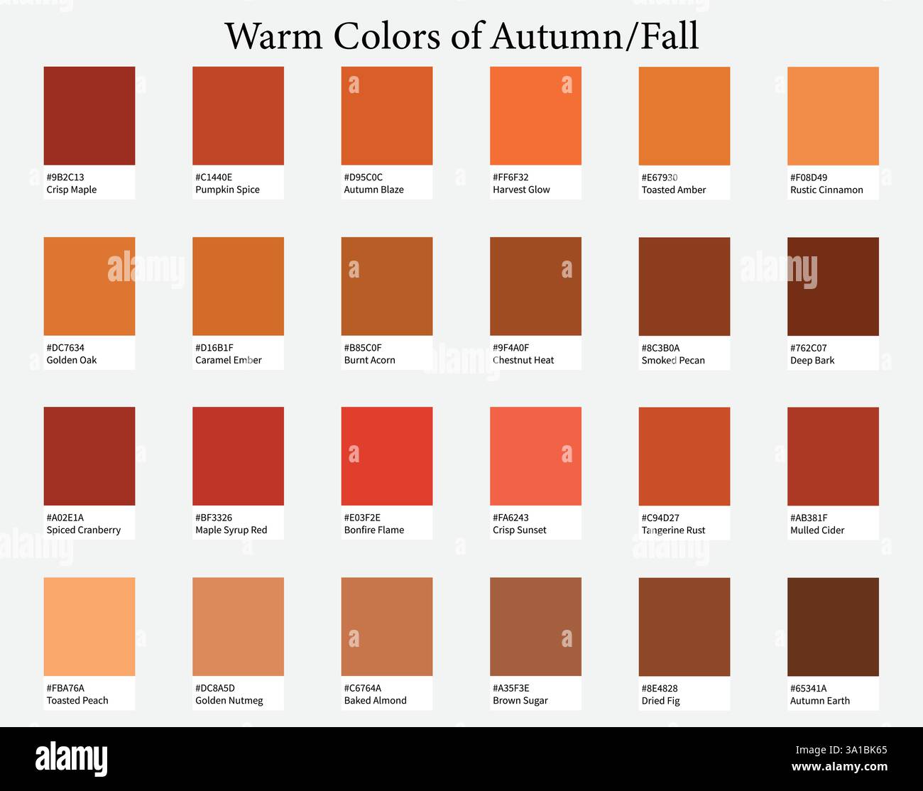 Color Palettes 24 Warm Shades of Autumn or Fall - Red, Brown, Bright ...