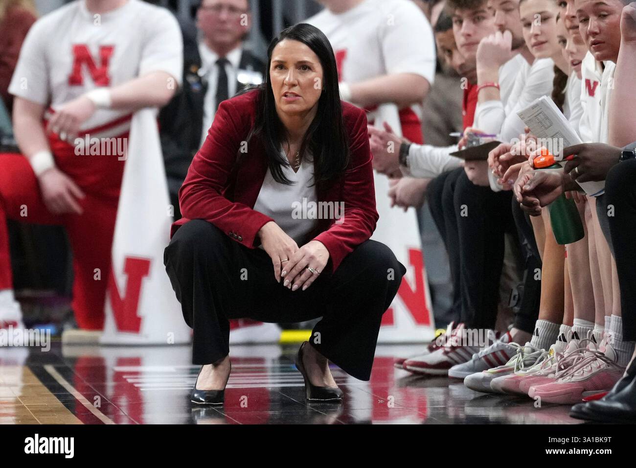 Nebraska head coach Amy Williams watches against UCLA during the first ...
