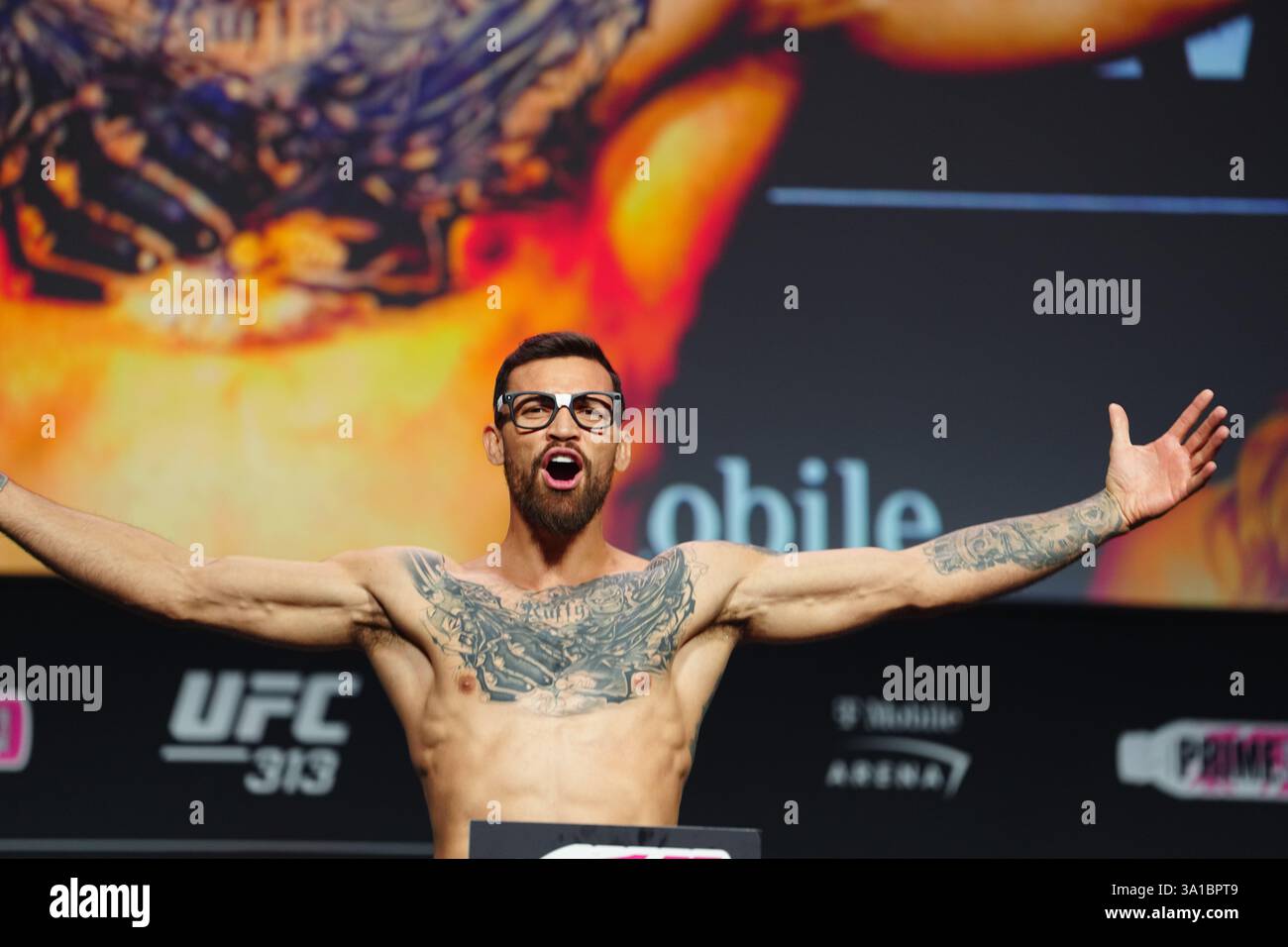 LAS VEGAS, NV - MARCH 7:Mauricio Ruffy steps on the scale for the ...