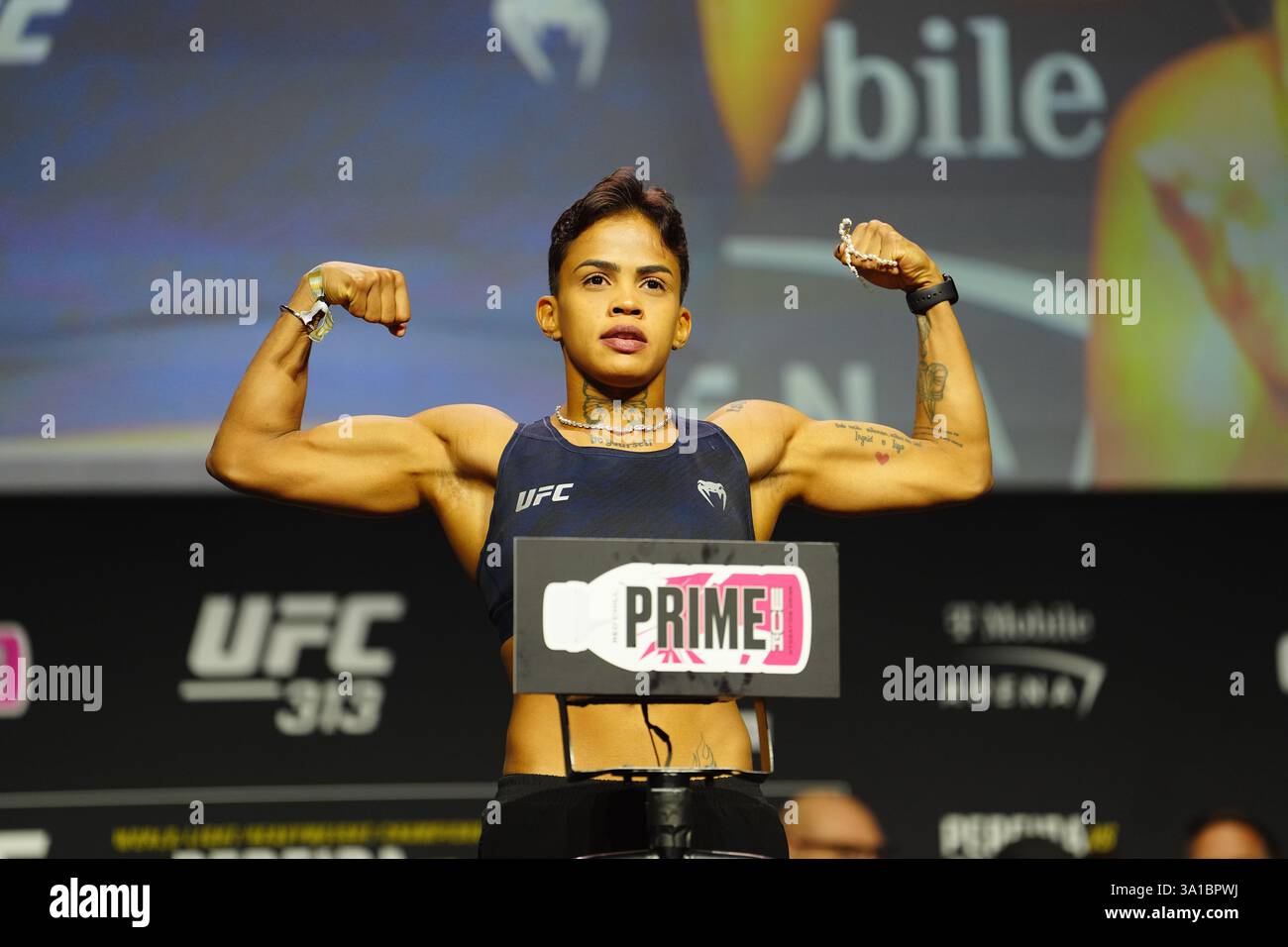 LAS VEGAS, NV - MARCH 7:Iasmin Lucindo steps on the scale for the ...