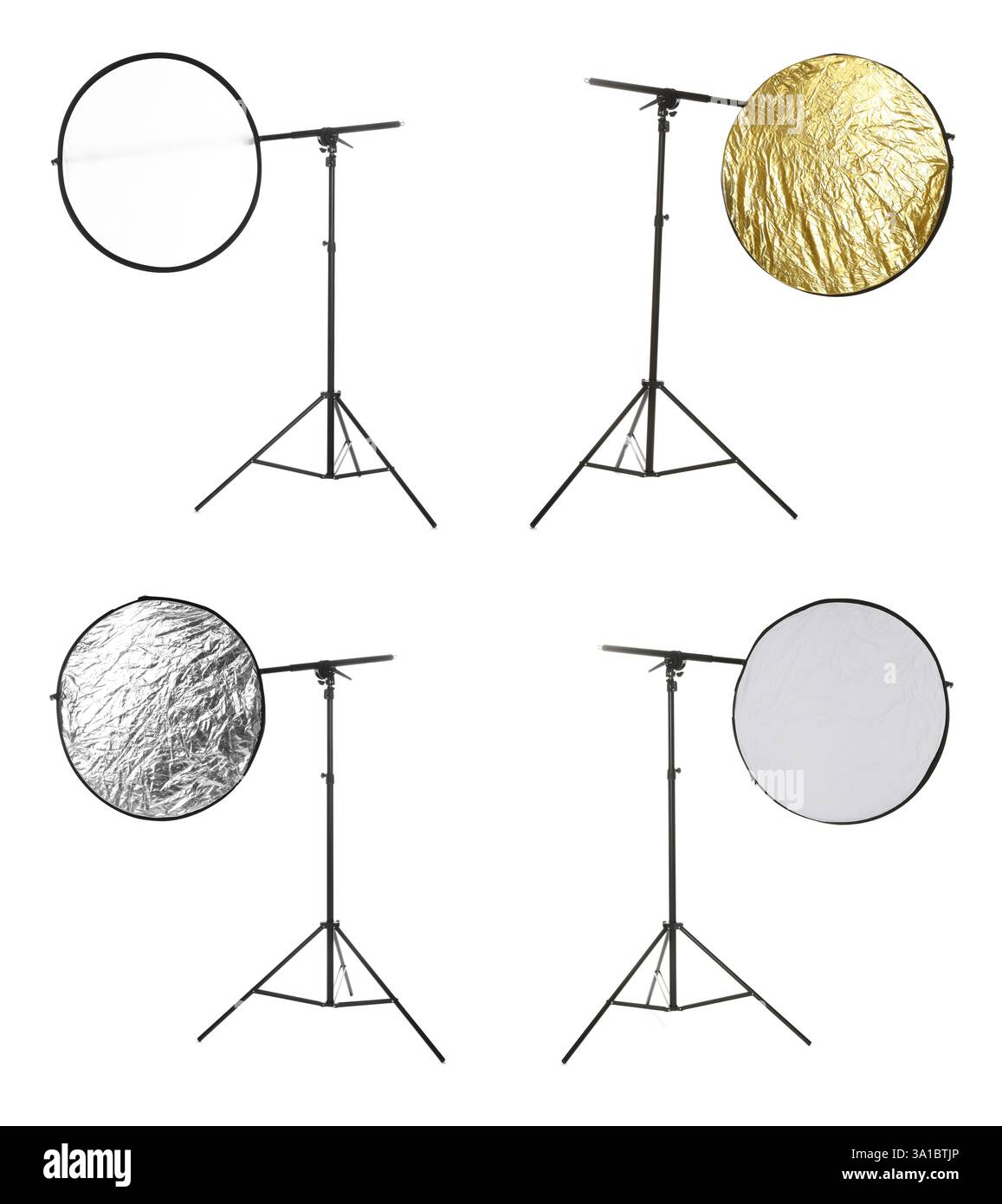 Professional reflectors on white background, set. Photo studio ...