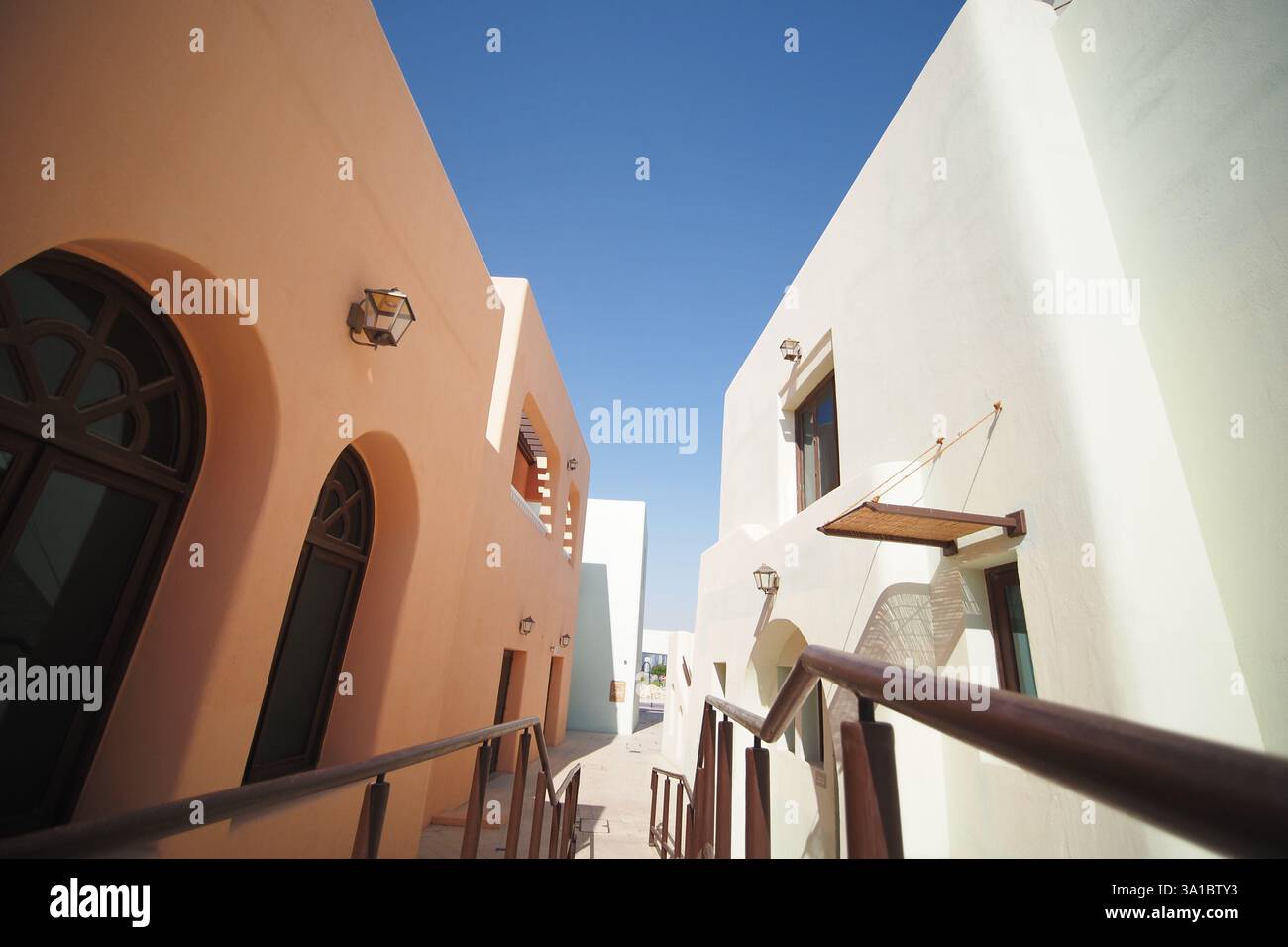 Qatar Doha 2 february 2025, Colorful architecture in desert town under ...